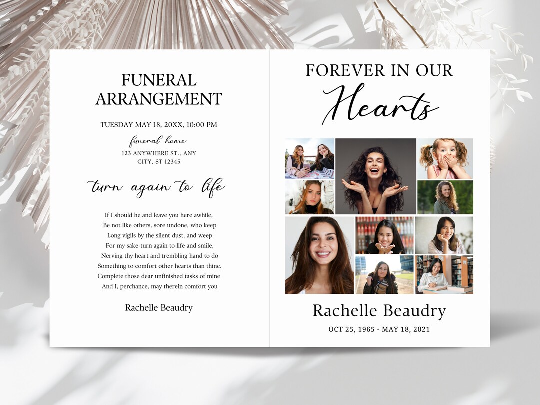 Heart Collage Funeral Program Template, Photo Memorial (digital ...