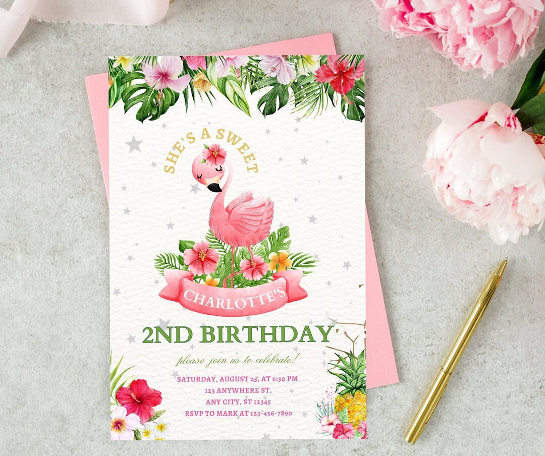 Editable Flamingo Birthday Invitation, Flamingo Pool Party Invitation ...