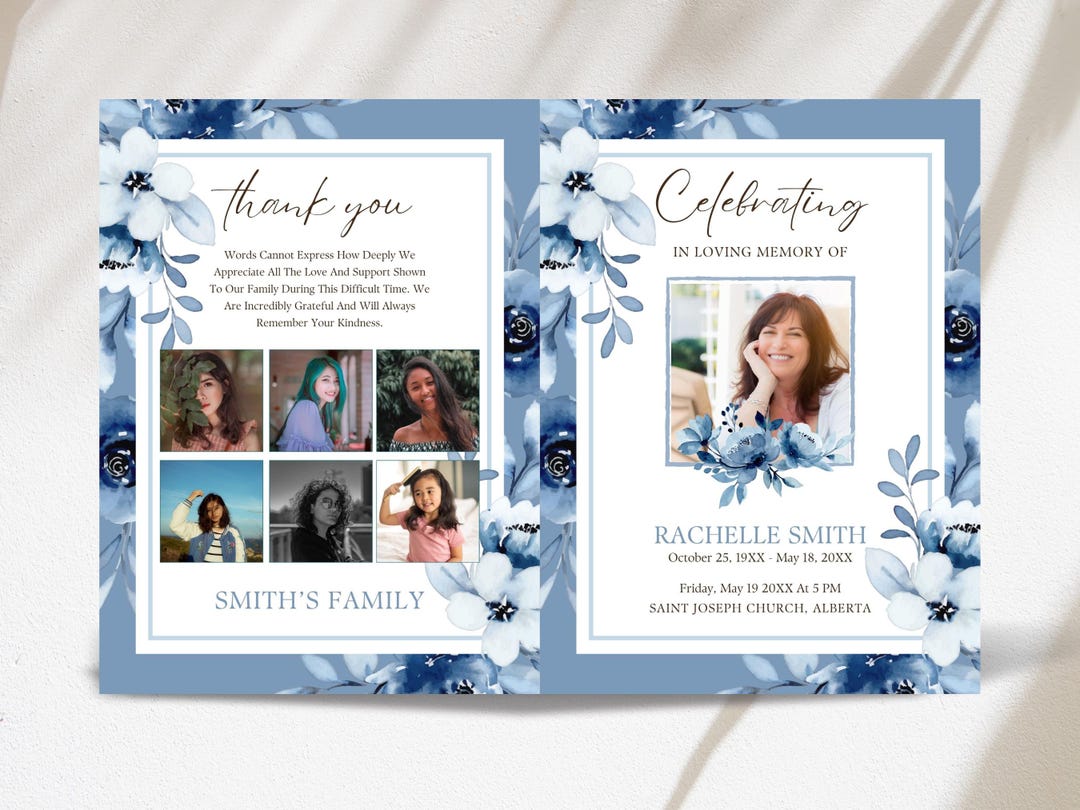 Editable Funeral Program Template, Bi-fold Obituary (digital Download ...