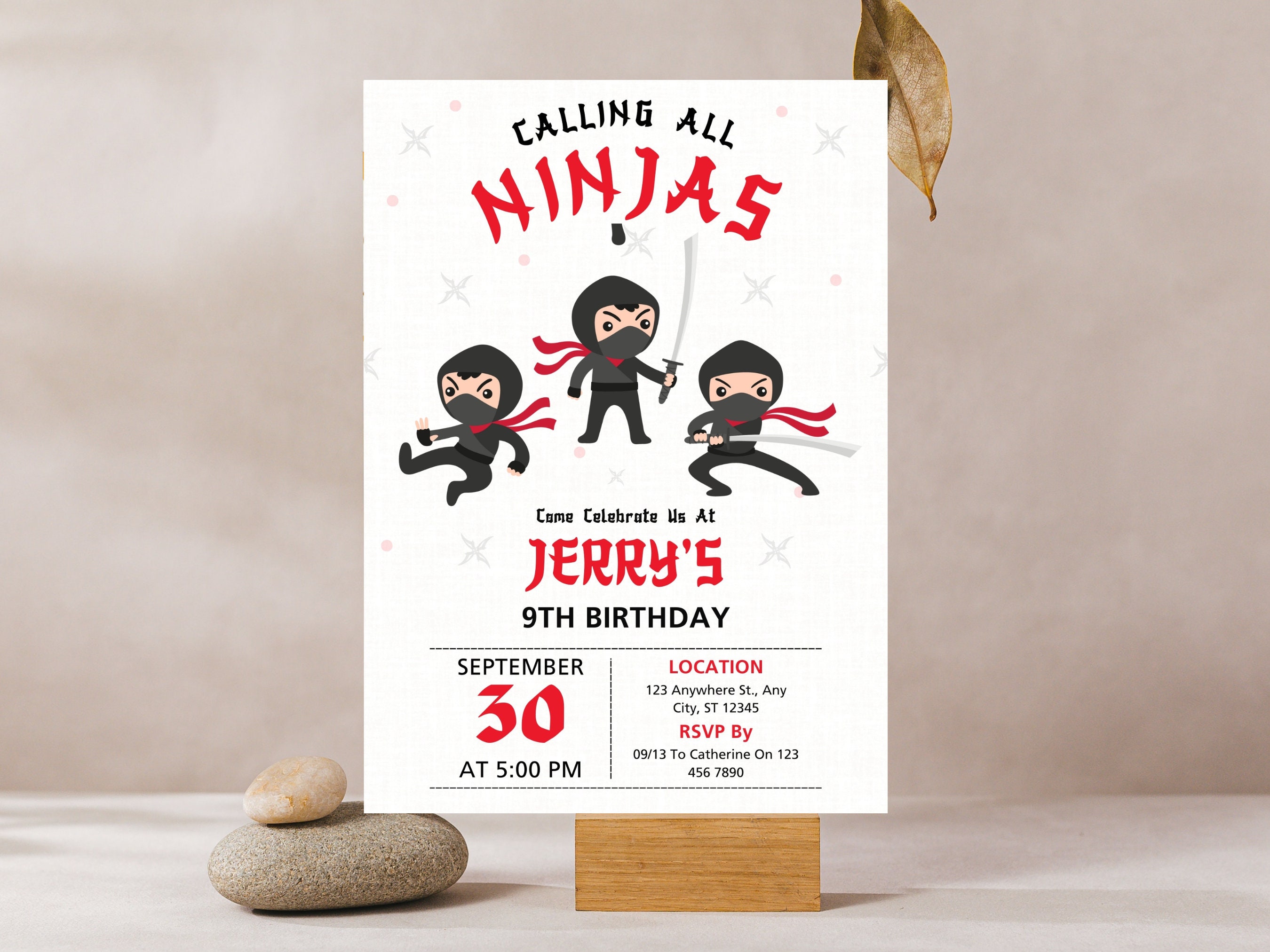 Ninja Birthday Invitation, EDITABLE Ninja Warrior Party Invitation ...