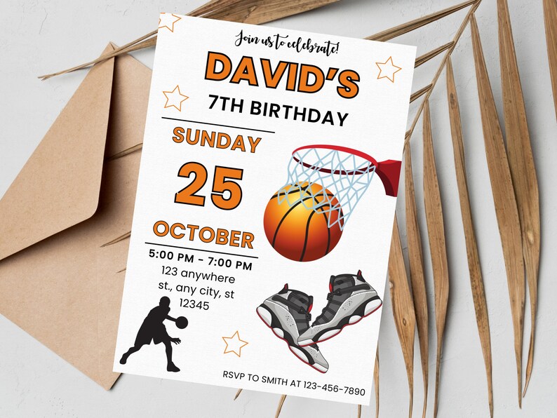 Basketball Birthday Party Invitation, Editable Basketball Birthday ...