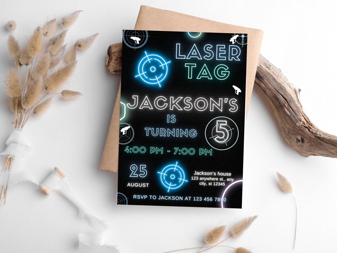 EDITABLE Laser Tag Birthday Invitation, Neon Glow Laser Tag Birthday ...