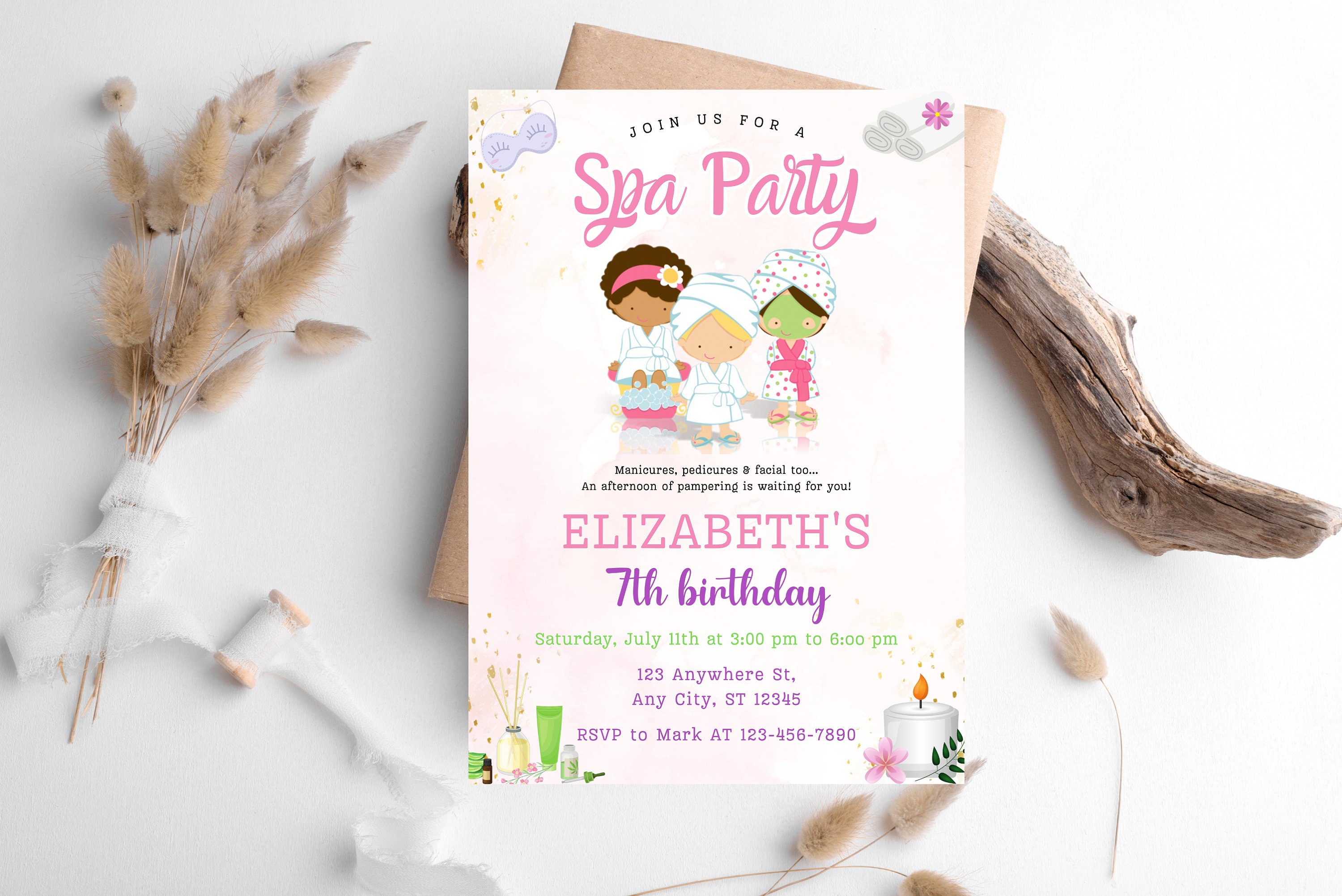 Spa Party Birthday Invitation Template Printable Spa Party - Etsy
