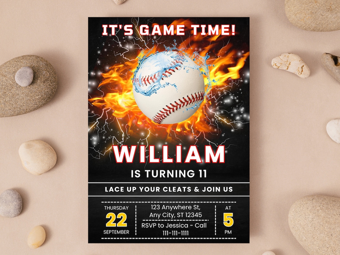 Editable Baseball Birthday Party Invitation, It's Game Time Invitation ...
