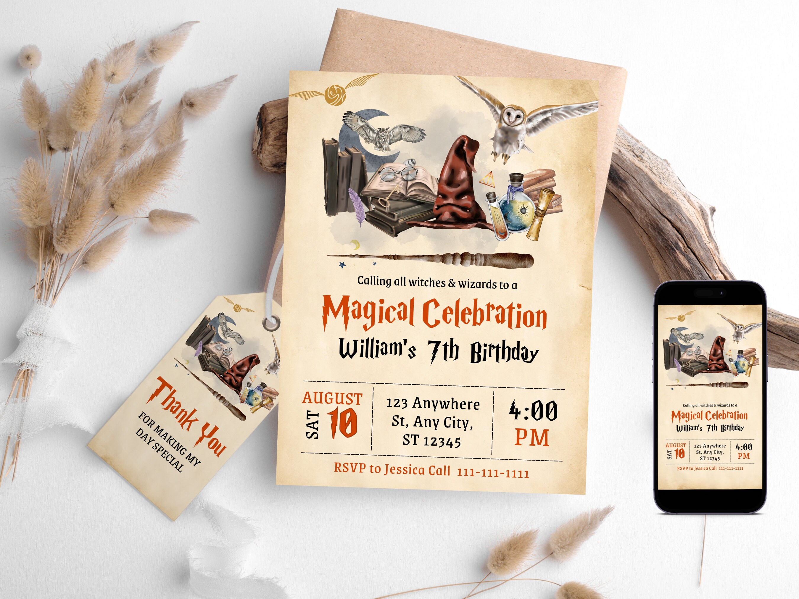 Editable Wizard Birthday Invitation, Magical Birthday Party Invite ...