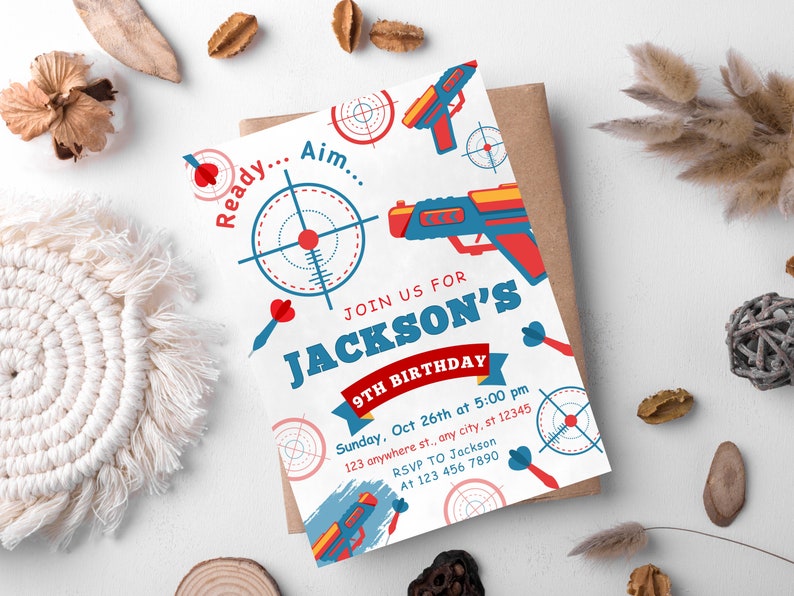 Editable Nerf Birthday Party Invitation, Dart Gun Birthday Party ...