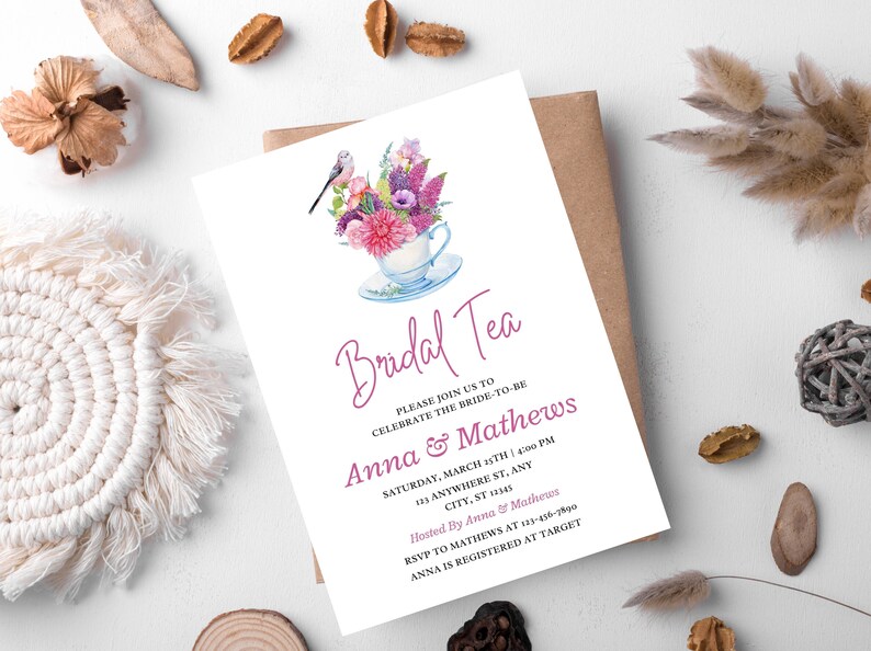 Editable Bridal Tea Invitation Template, Floral Bridal Shower Invite ...