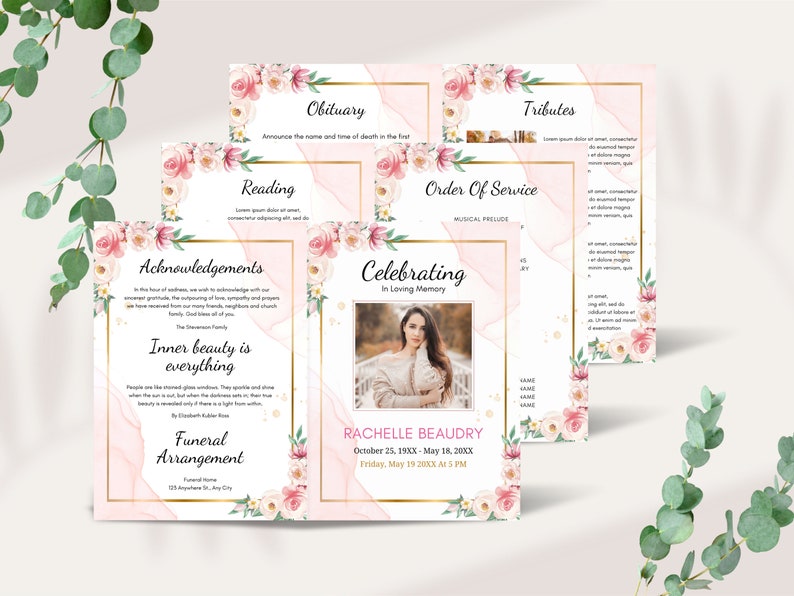 Editable Funeral Program Template, Obituary, Bi-fold (canva Template ...
