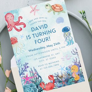 Under the Sea Birthday Invitation Template, Ocean Animals Party Invite ...