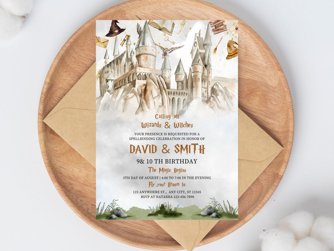 Editable Wizard Birthday Invitation, Siblings Birthday Invitation ...
