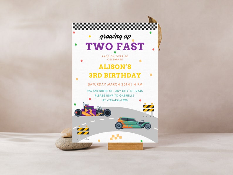 Two Fast Birthday Invitation, Race Car Party, Editable Canva Template ...