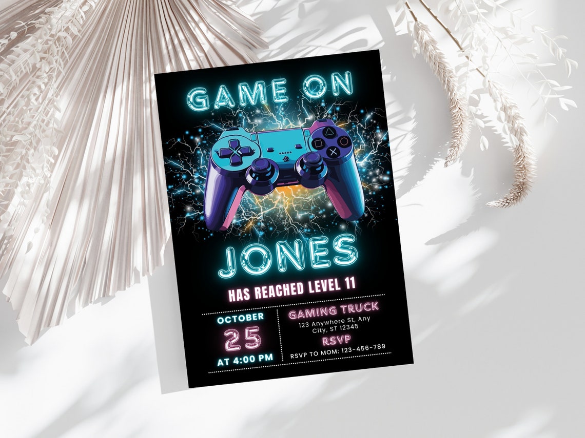 Video Game Party Invitation Template, Editable Level up Birthday Invite ...