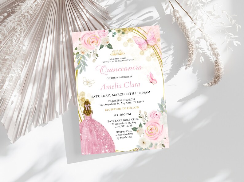 Editable Wildflower Quinceanera Invitation Template, Baby Pink ...