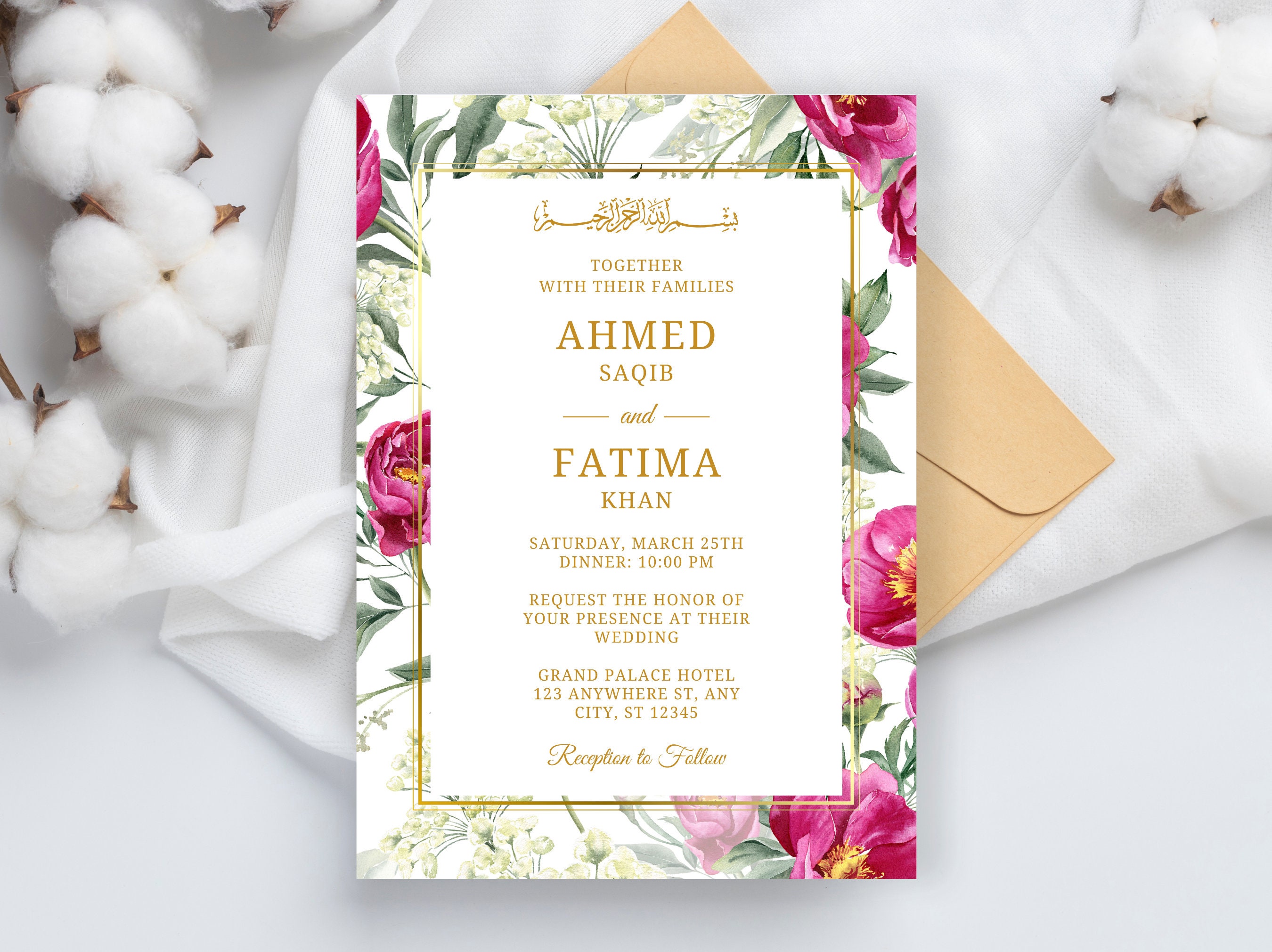 Editable Muslim Wedding Invitation, Islamic Nikah Invitation Template ...