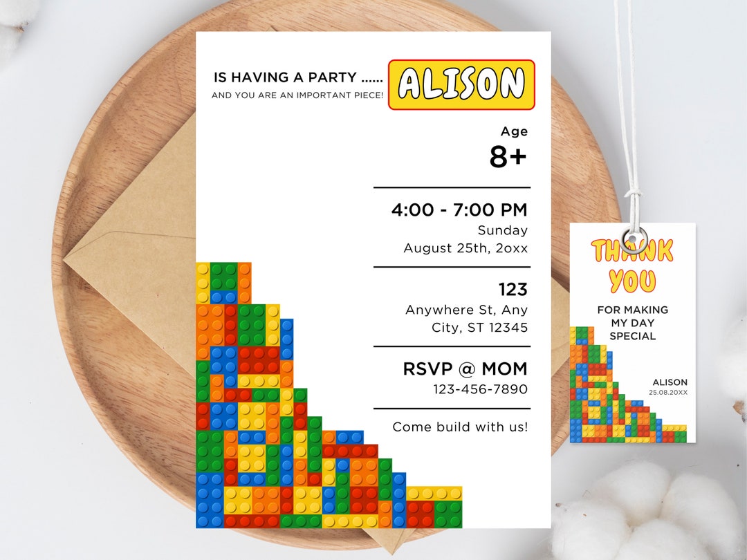 Building Blocks Birthday Invitation, Editable Brick Party Invite ...
