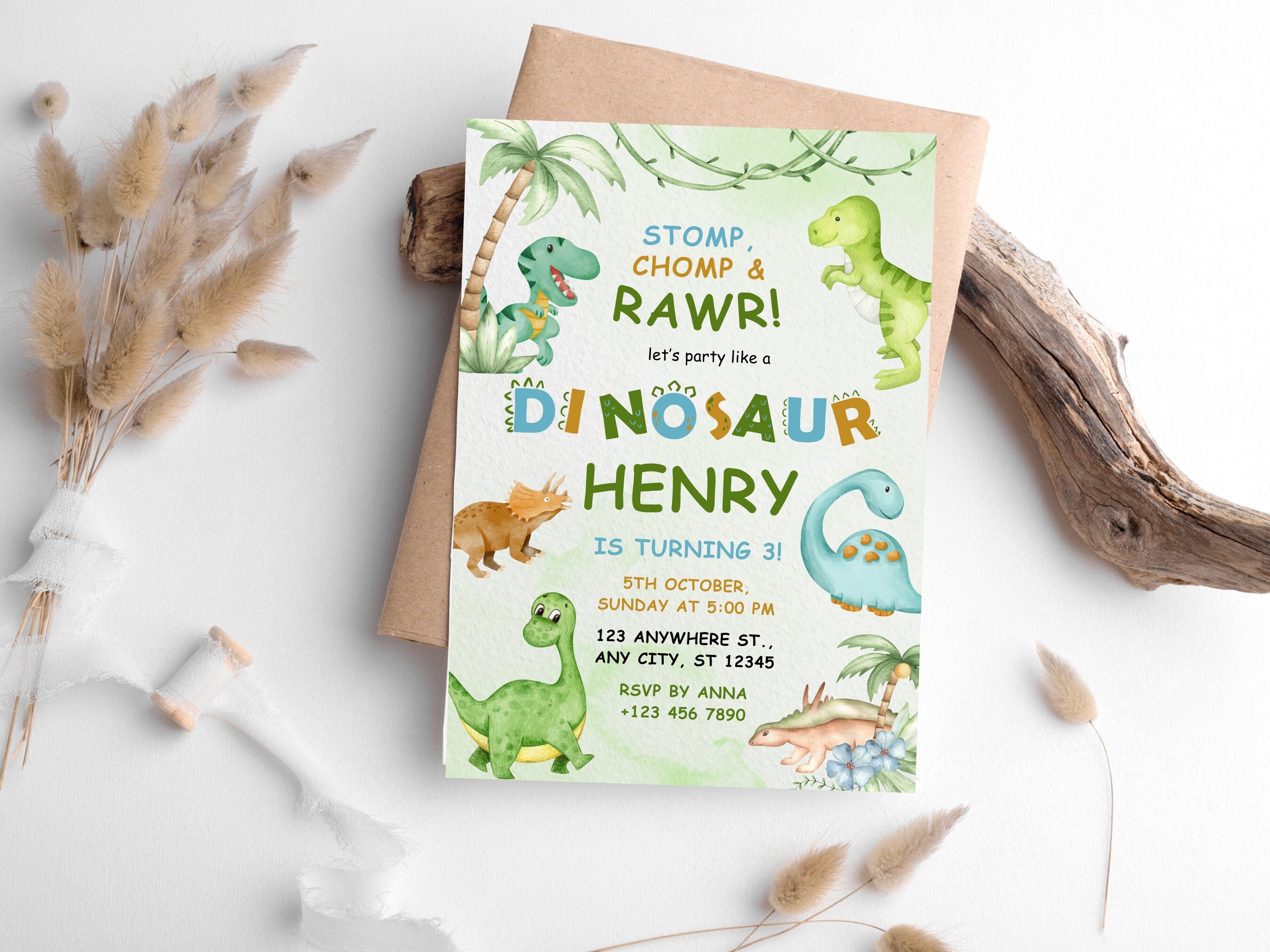 Editable Three Rex Birthday Invitation Template, Dinosaur Birthday ...
