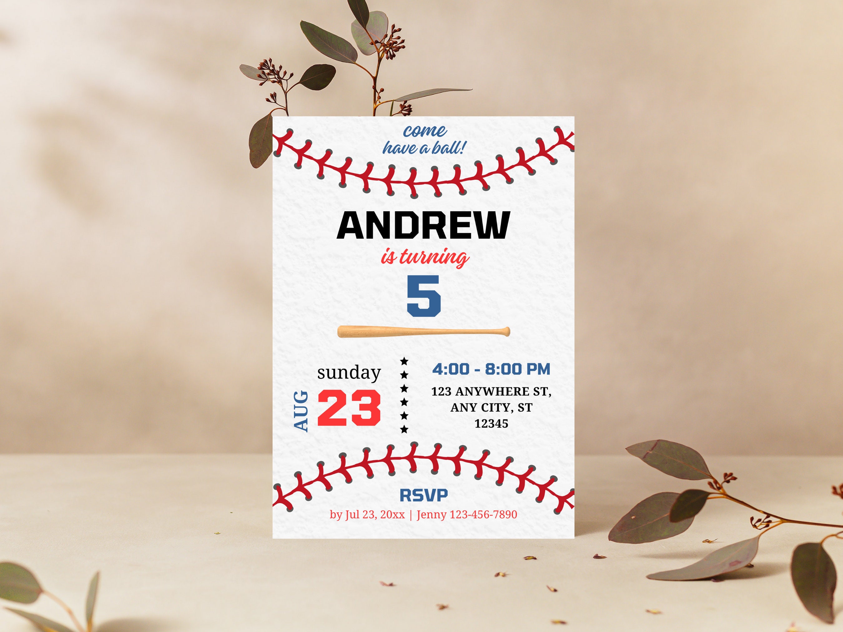 Editable Baseball Birthday Invitation, Game Time Party Invite (digital ...