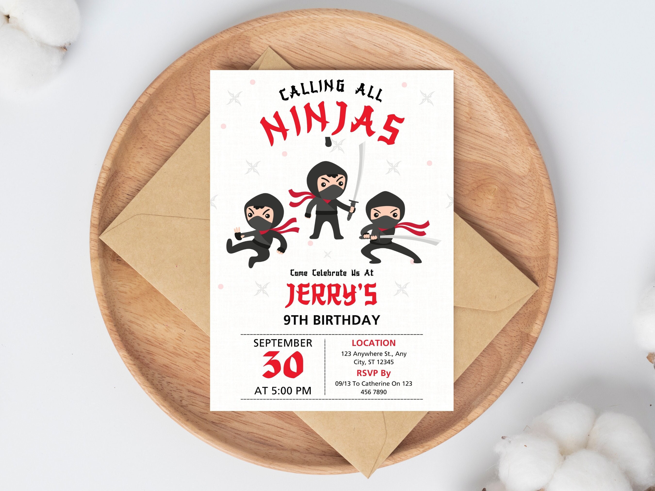 Ninja Birthday Invitation, EDITABLE Ninja Warrior Party Invitation ...