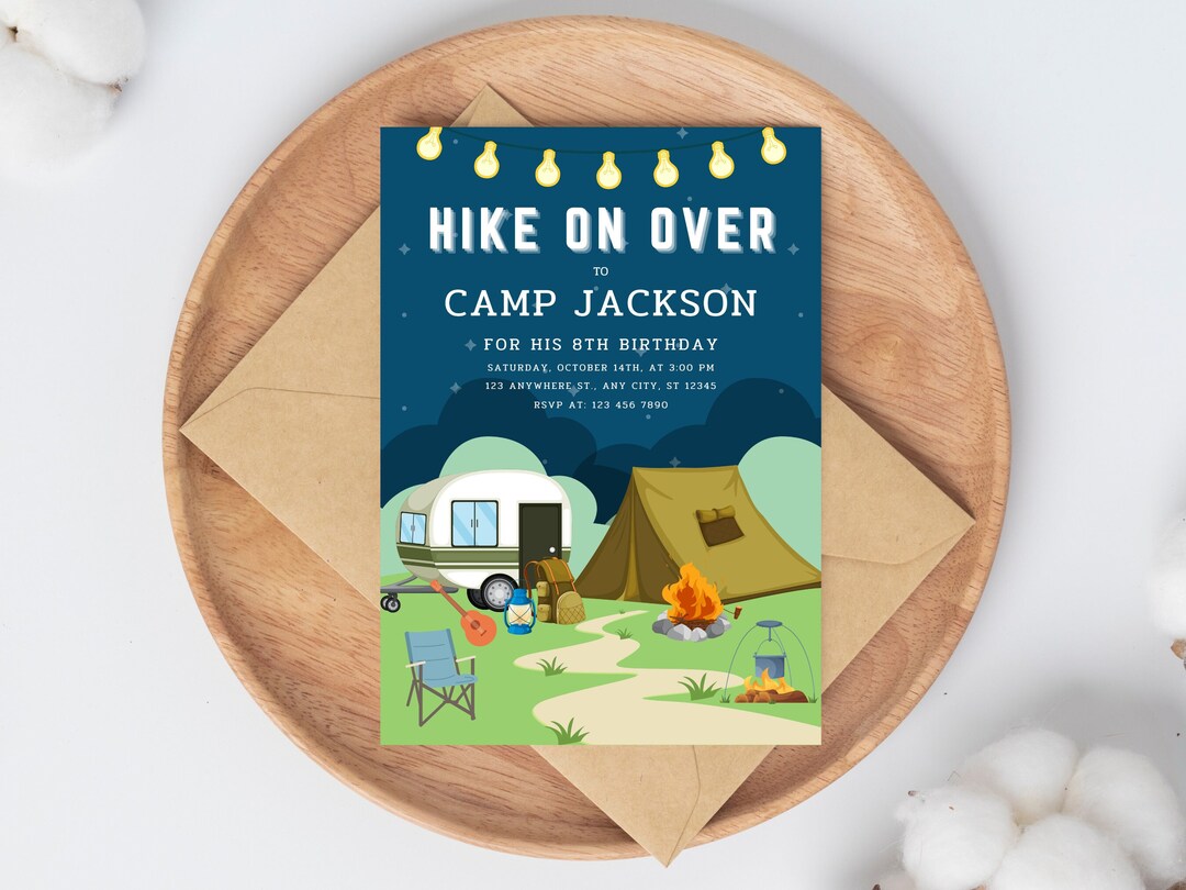 Camping Birthday Invitation Template, Camping Party Invitation ...