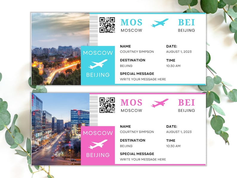 Editable Boarding Pass Canva Template, Printable Airline Ticket ...
