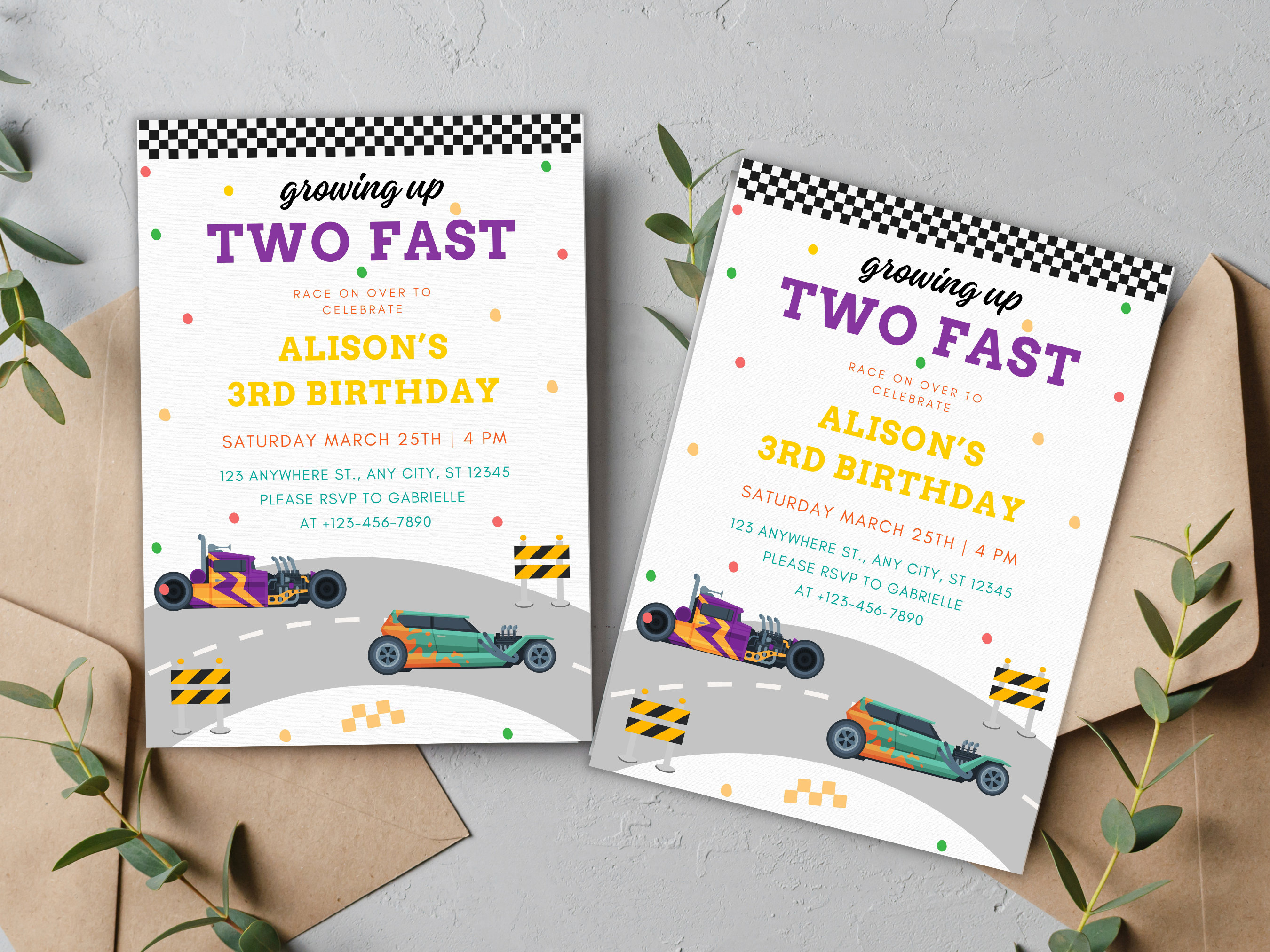 Editable Two Fast Birthday Invitation, Race Car Minimalist Birthday ...