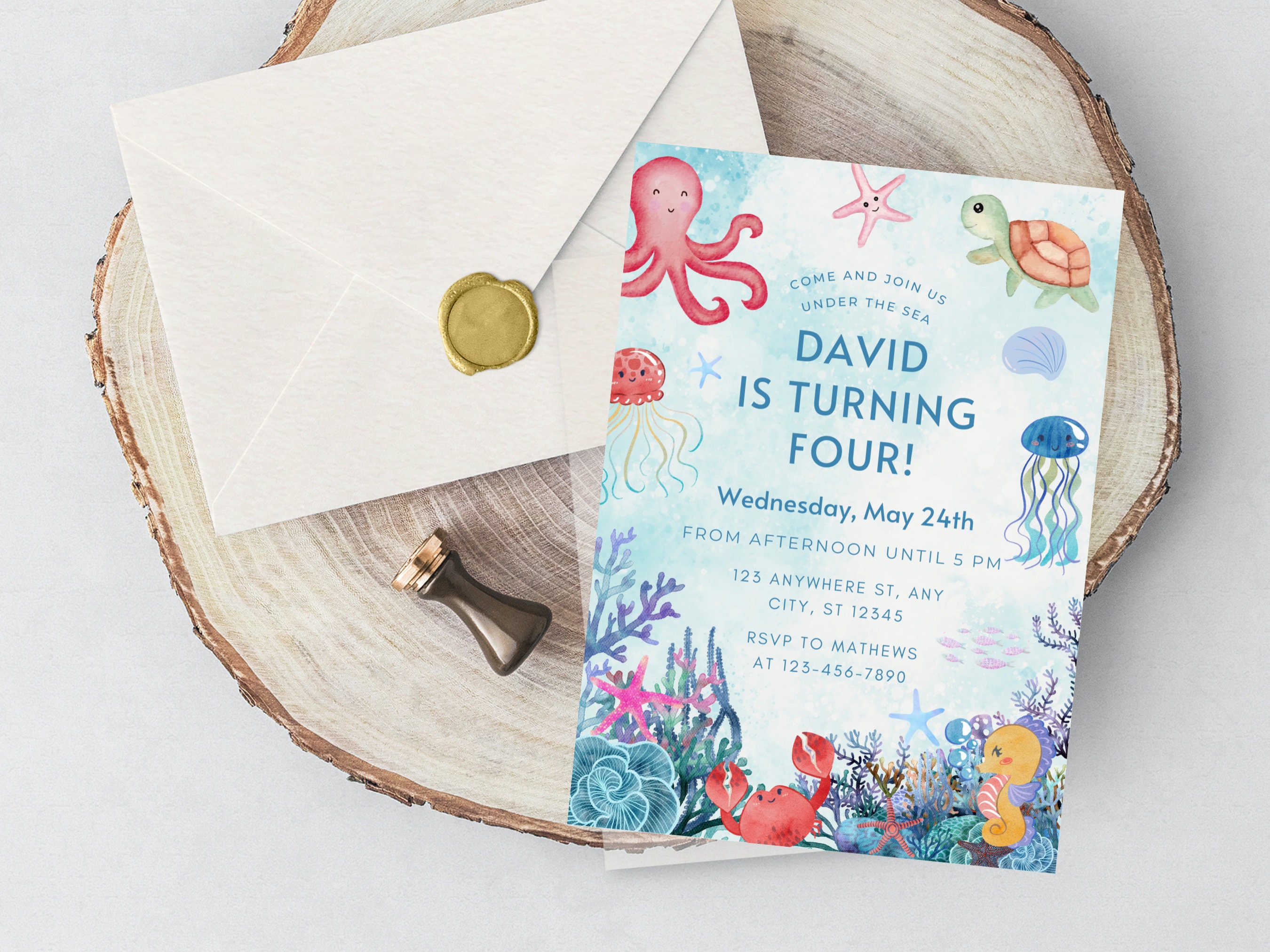 Under the Sea Birthday Invitation Template, Ocean Animals Party Invite ...