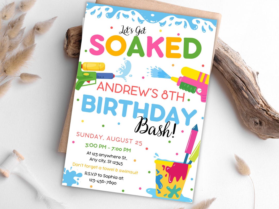 Water Gun Birthday Invitation Template, Editable Water Gun Invite ...