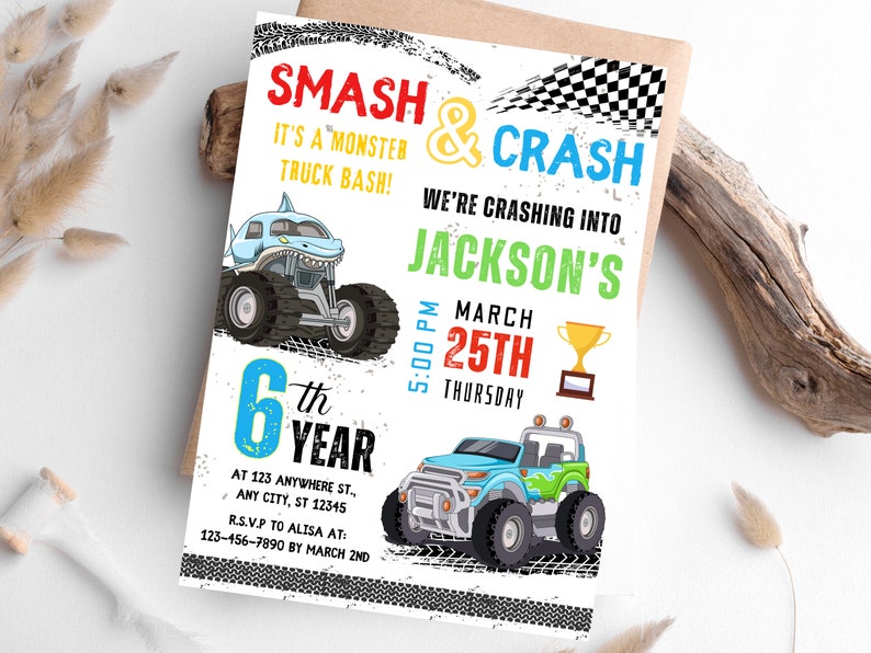 Editable Monster Truck Birthday Invitation Template, Printable Truck ...