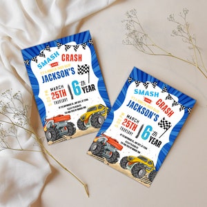 Editable Monster Truck Birthday Party Invitation Template (PDF) - Etsy