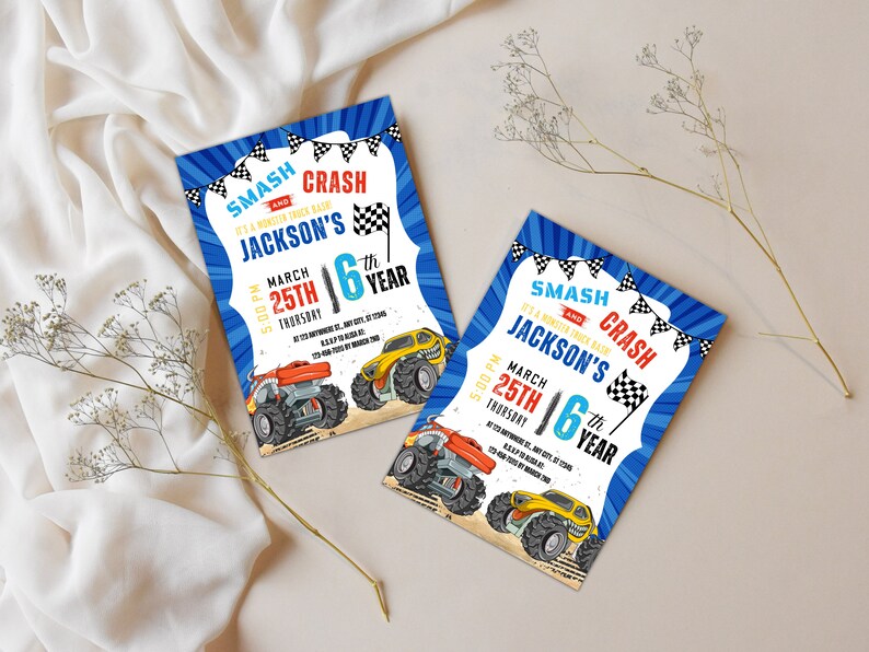 Editable Monster Truck Birthday Party Invitation Template (PDF) - Etsy