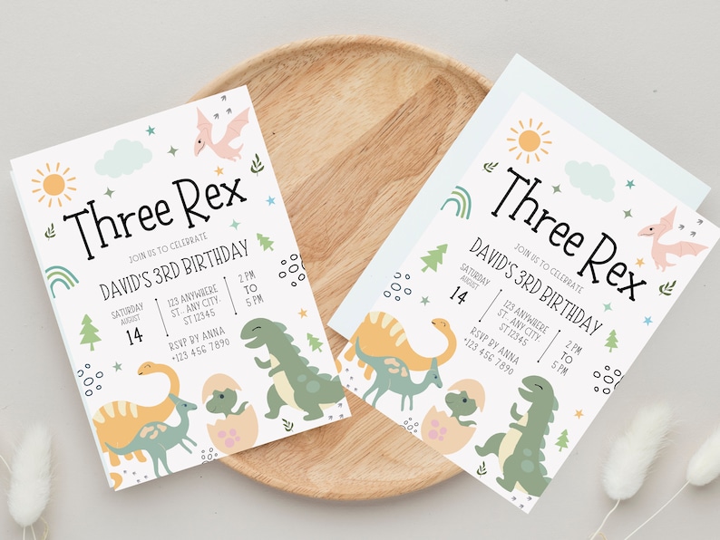 Editable Three Rex Birthday Invitation Template Dinosaur - Etsy