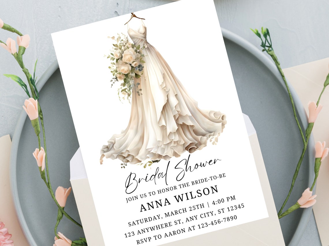 Wedding Dress Bridal Shower Invitation Template (digital Download) - Etsy