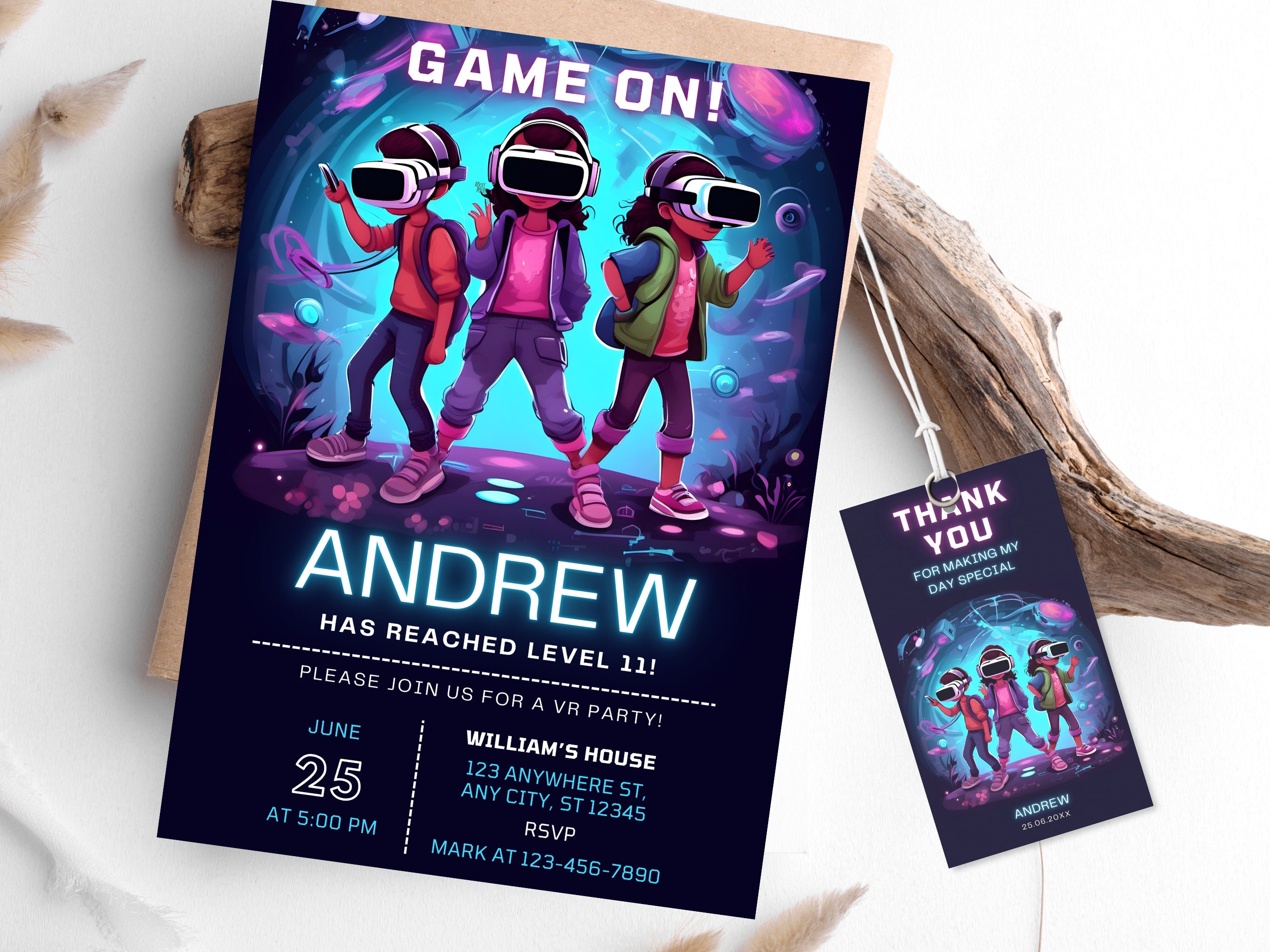 Virtual Reality Birthday Invitation, VR Birthday Invitation, Gamer Boy ...
