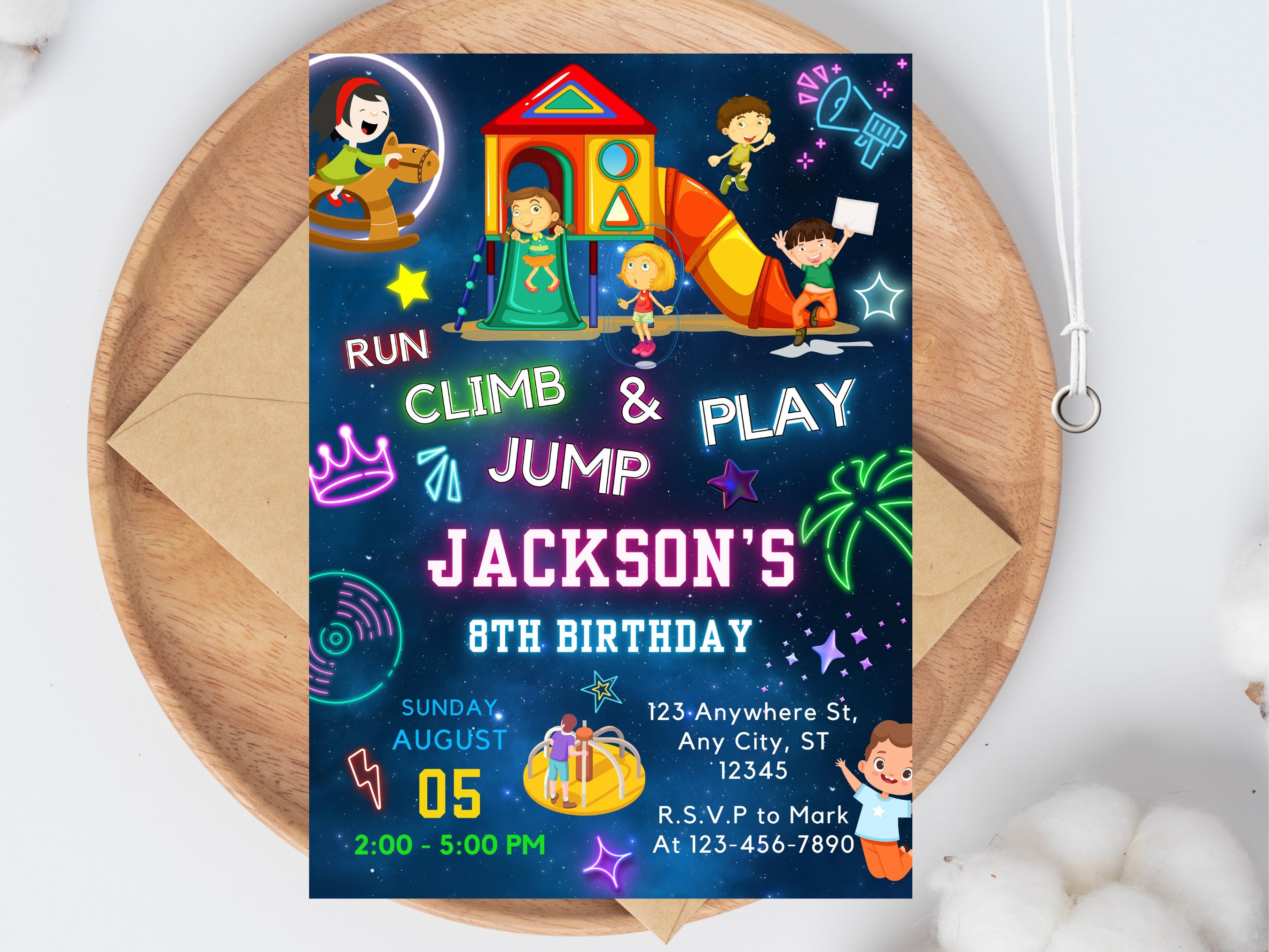 Playground Birthday Invitation for Boys and Girls, Rainbow Park Party ...