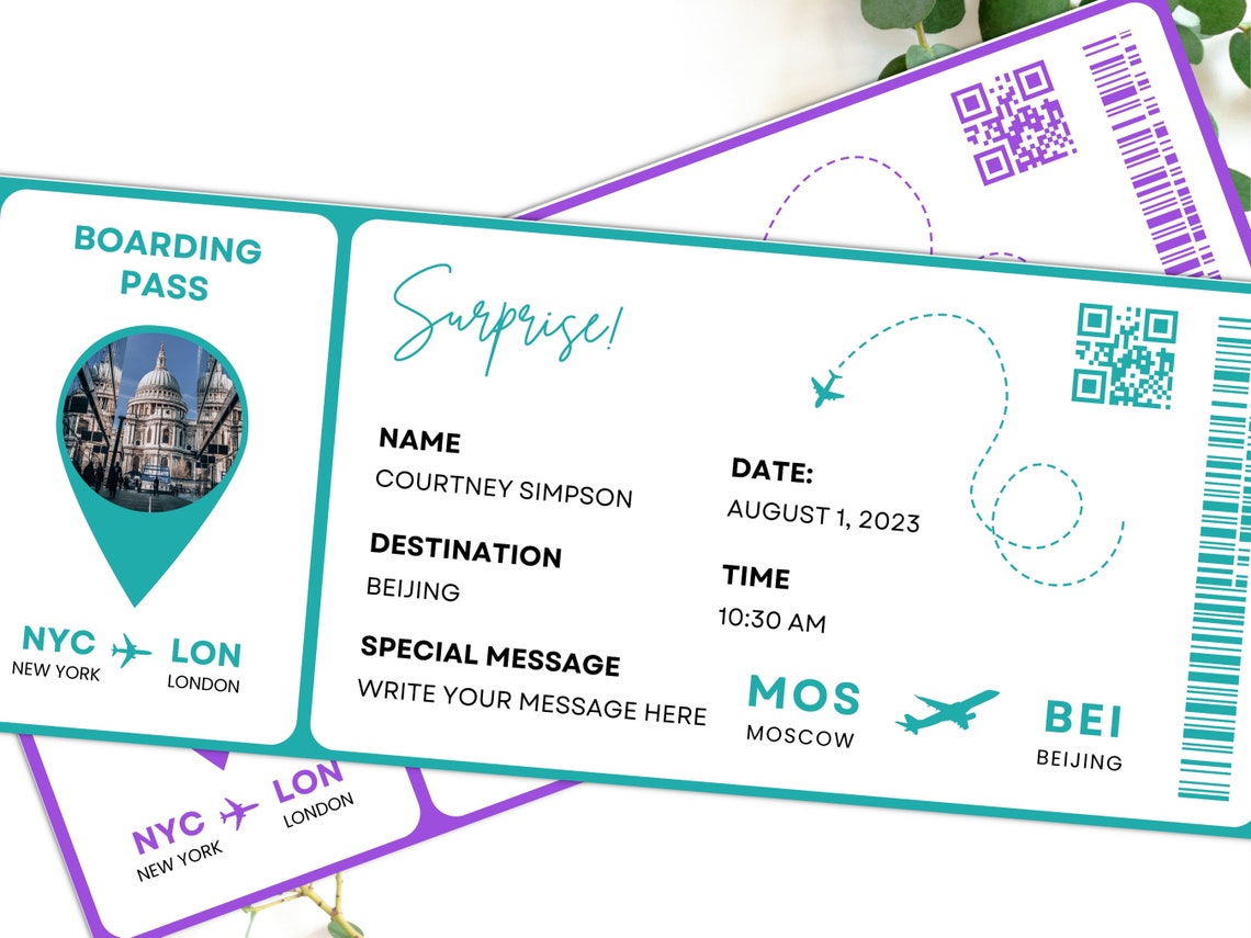 Editable Surprise Trip Boarding Pass Template, Printable Airline Ticket ...