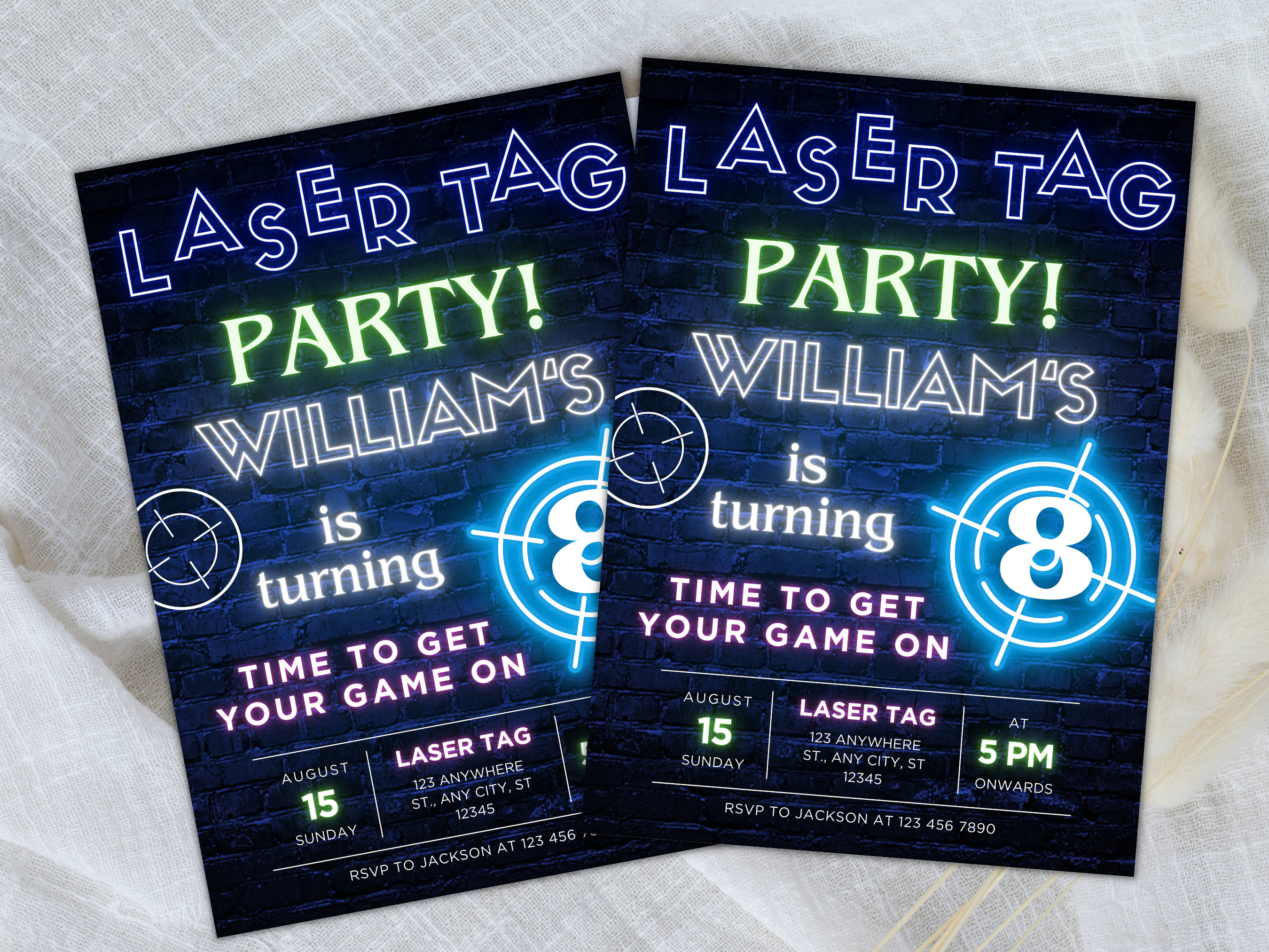 EDITABLE Laser Tag Birthday Invitation Neon Glow Laser Tag - Etsy
