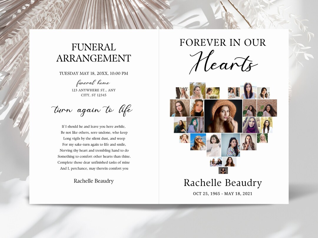 Heart Collage Funeral Program Template, Printable Forever in Our Hearts ...