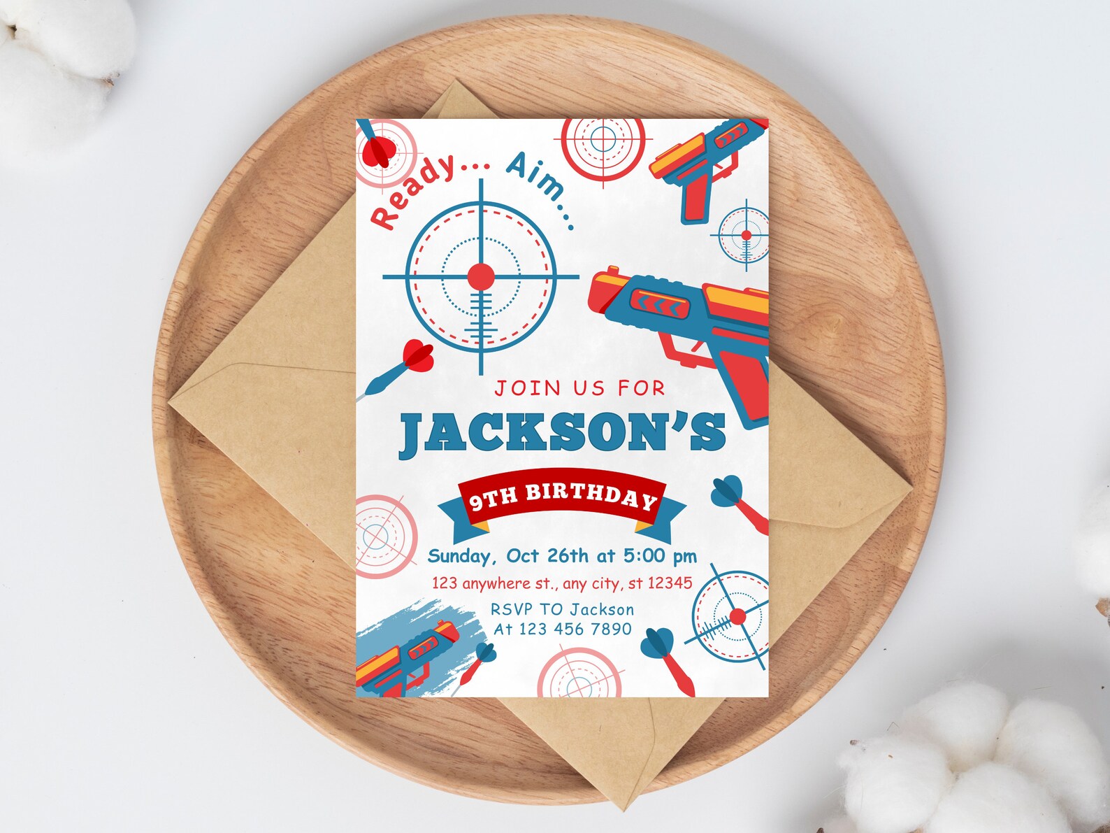 Editable Nerf Birthday Party Invitation, Dart Gun Birthday Party ...