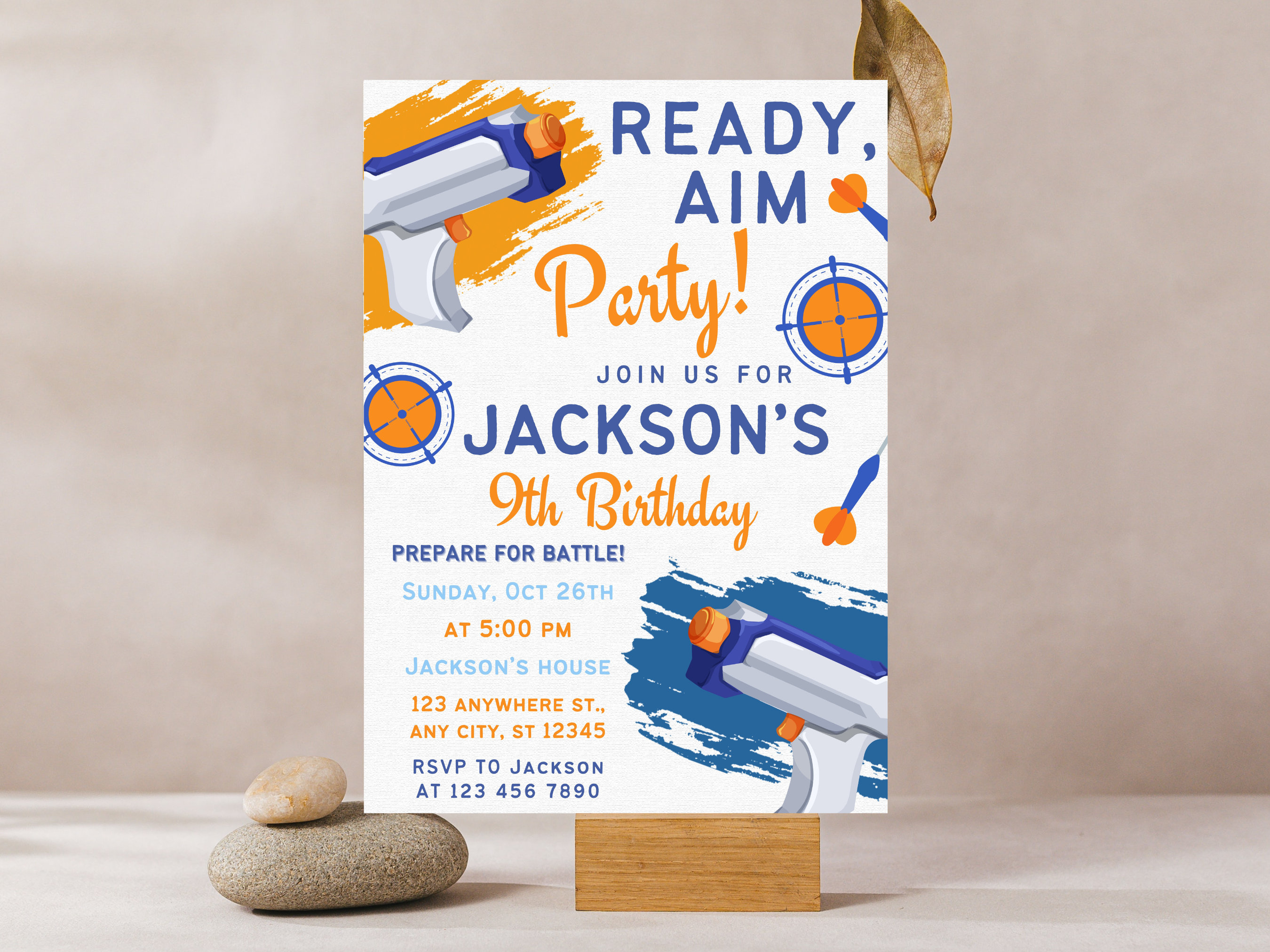 Editable Nerf Birthday Party Invitation, Dart Gun Birthday Party ...