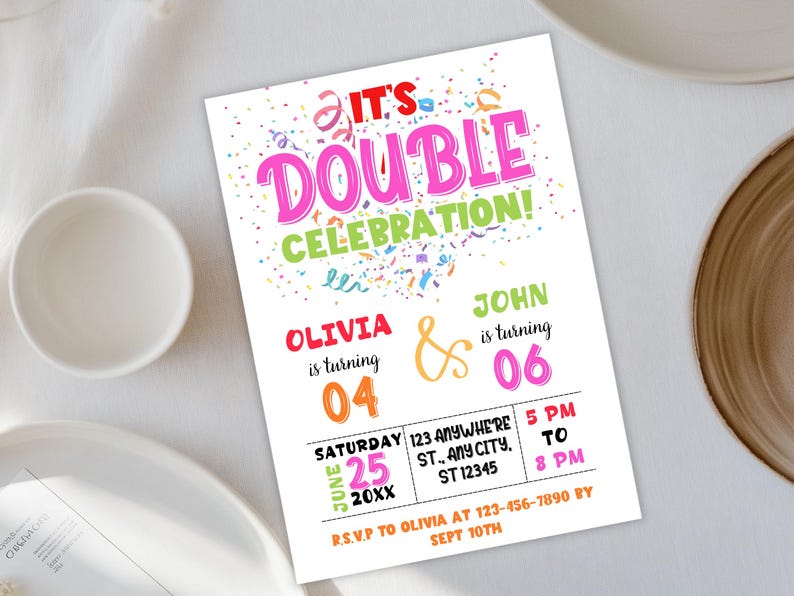 Editable Joint Birthday Invitation: Siblings or Twins (PDF) - Etsy
