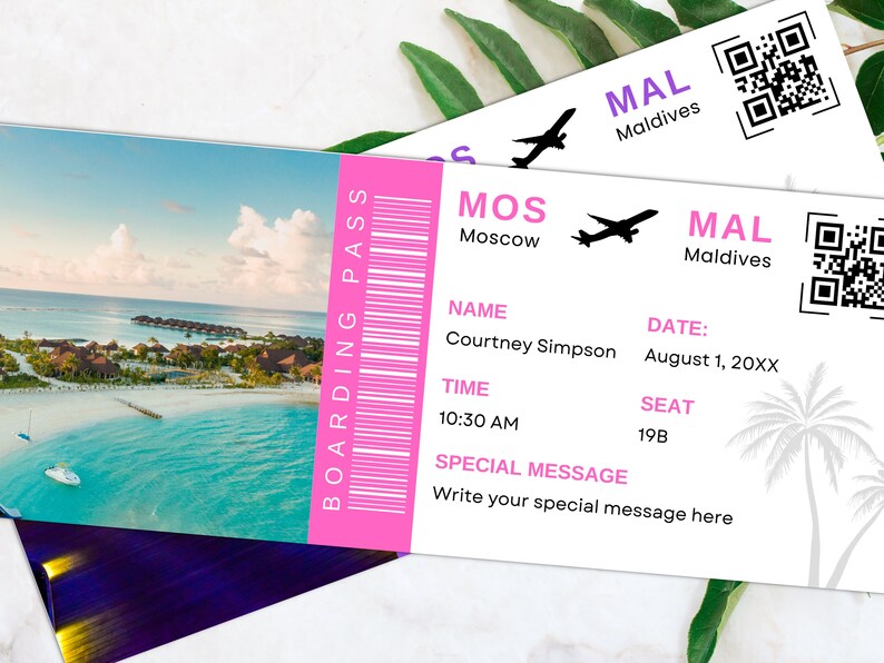 Editable Boarding Pass Canva Template, Printable Airline Ticket ...
