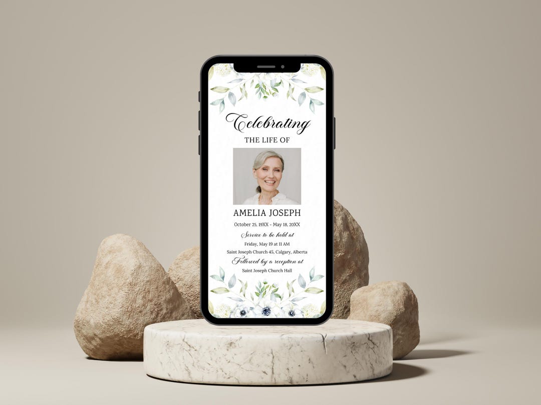 Digital Funeral Program Template: Mobile Memorial Service Announcement ...