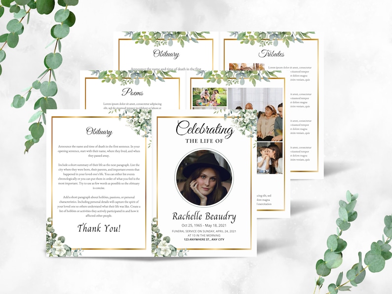 Floral Funeral Program Template, Obituary, Bi-fold (editable Canva) - Etsy