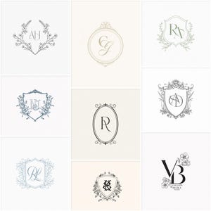 Custom Wedding Monogram Logo Design | Vintage Crest Logo | Luxury ...