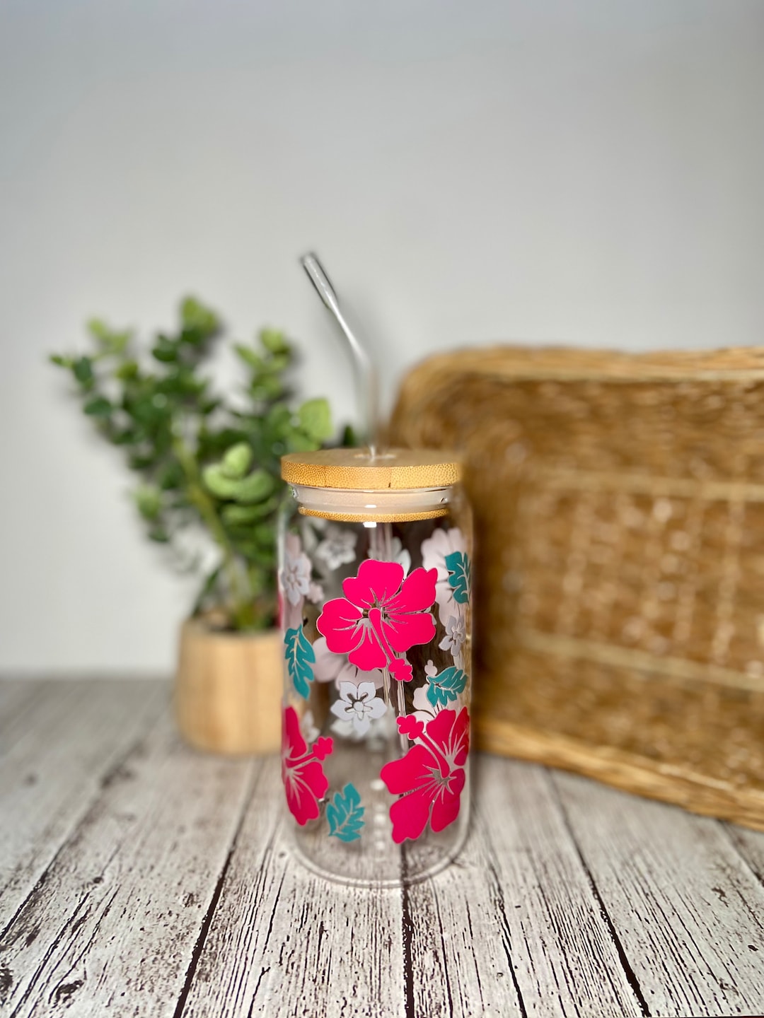 Hibiscus Flower Glass Cup/ Spring - Etsy
