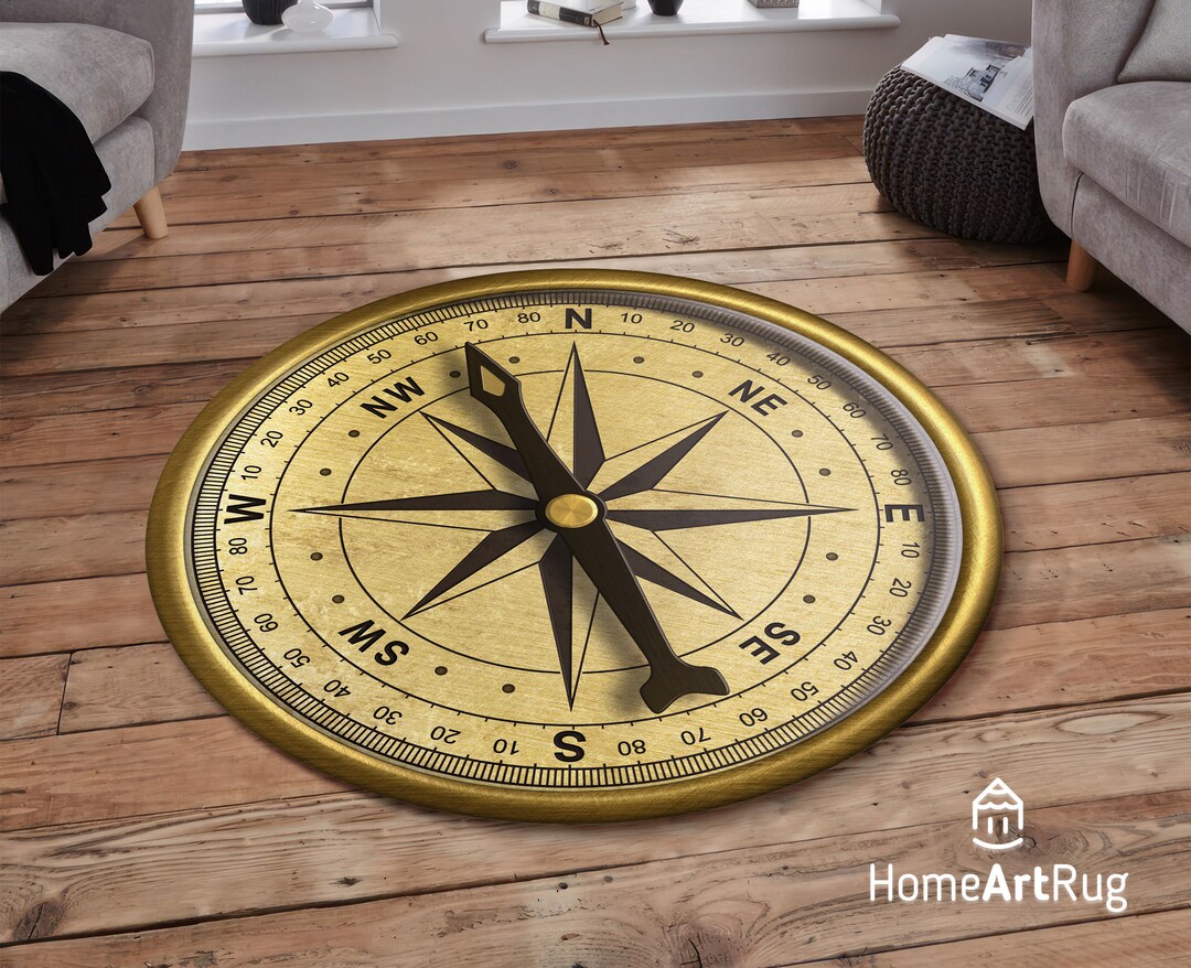 Compass Rose Rug 3D Real Looking Wooden Color Nostalgic - Etsy
