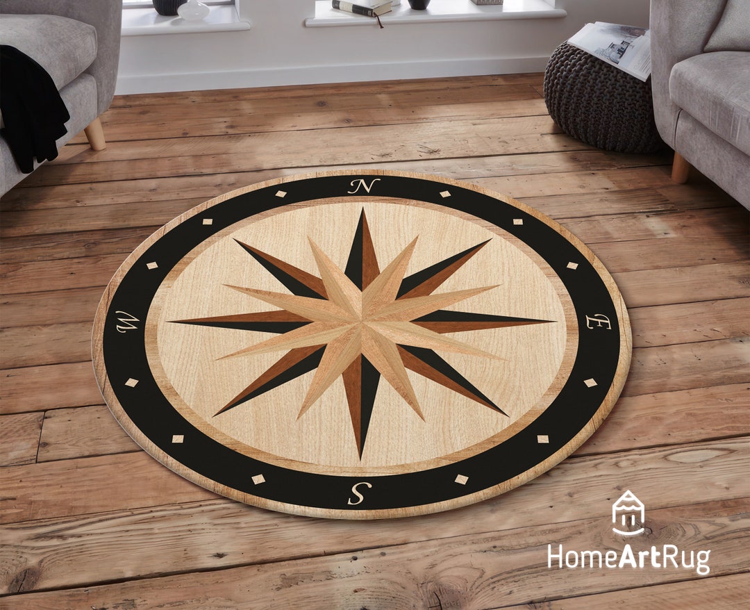 Decorative Compass Rose Rug Compass Medallion Themed Nonslip Etsy