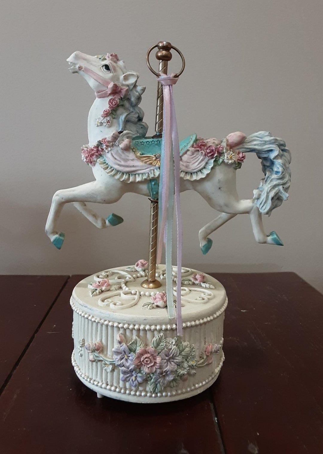 Vintage Ceramic Carousel Horse Music Box - Etsy