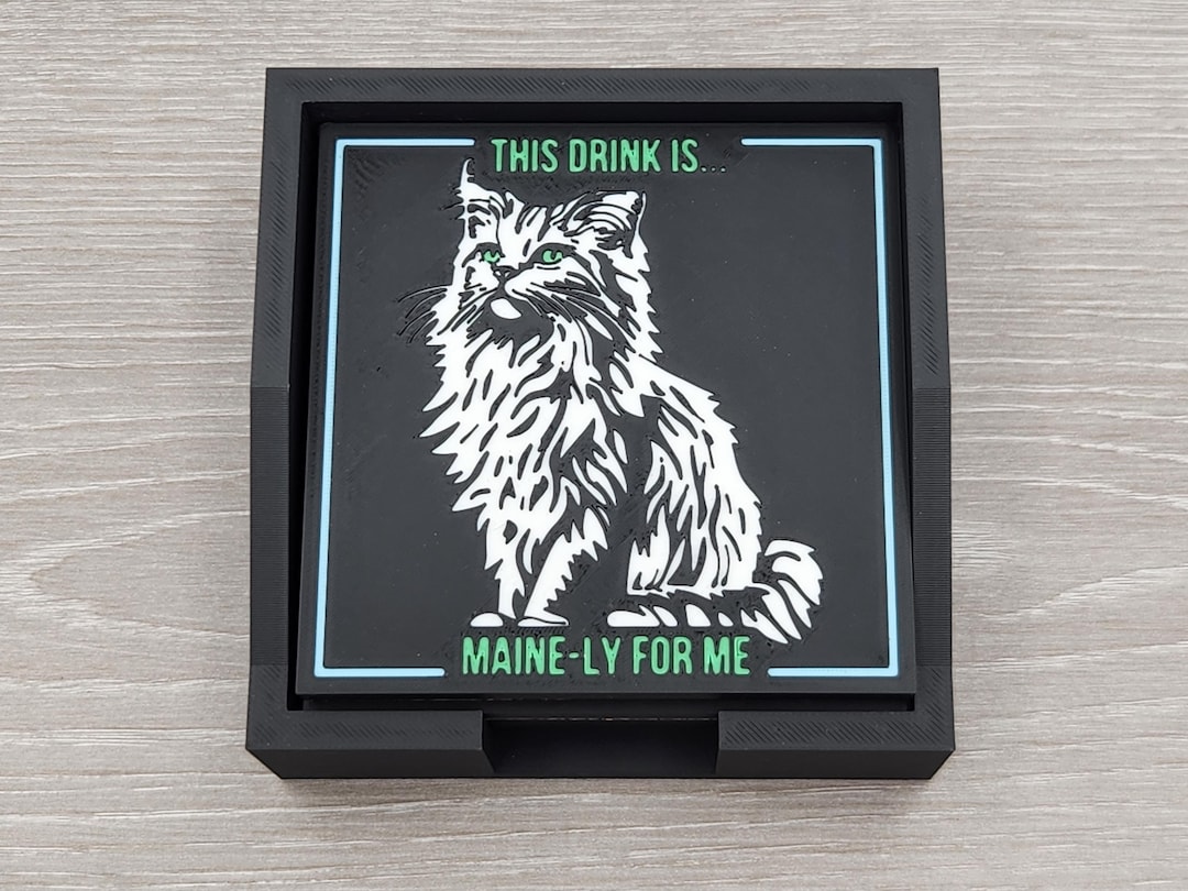 Maine Coon Cat Coaster 3D Printed Drink Mat Funny Cat Lover Gift Unique ...