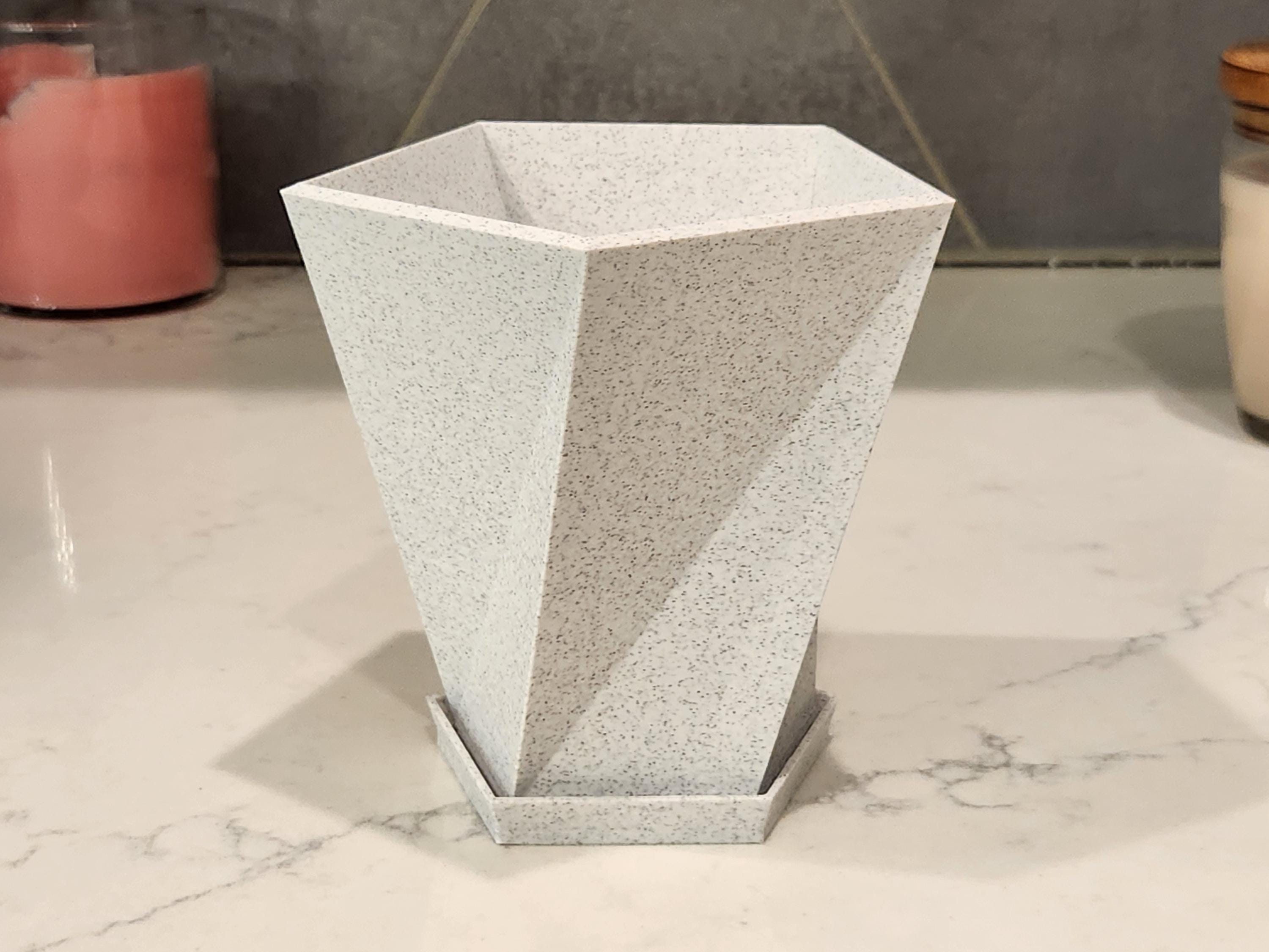 White Marble-look Stardust Planter, Geometric Pentagonal 3D Printed ...